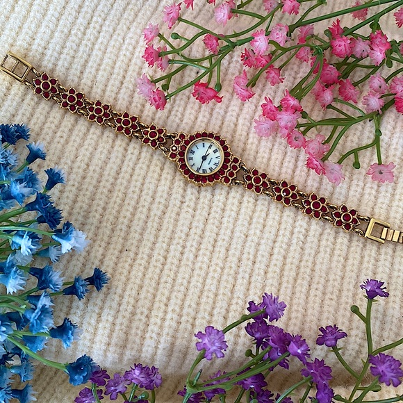 Jewelry | Vintage Ruby Red Flower Watch | Poshmark